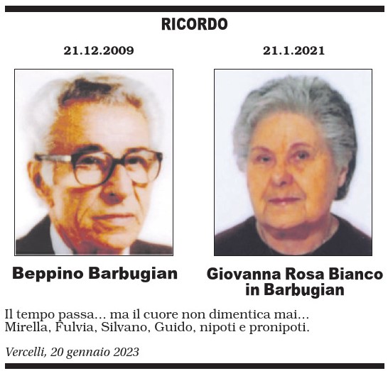 In memoria di Beppino e Giovanna Rosa Barbugian - La Sesia